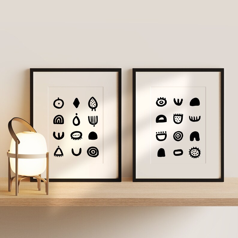 Set of 2 Abstract Boho Signs, Geometric Abstract Wall Art, Beige and ...