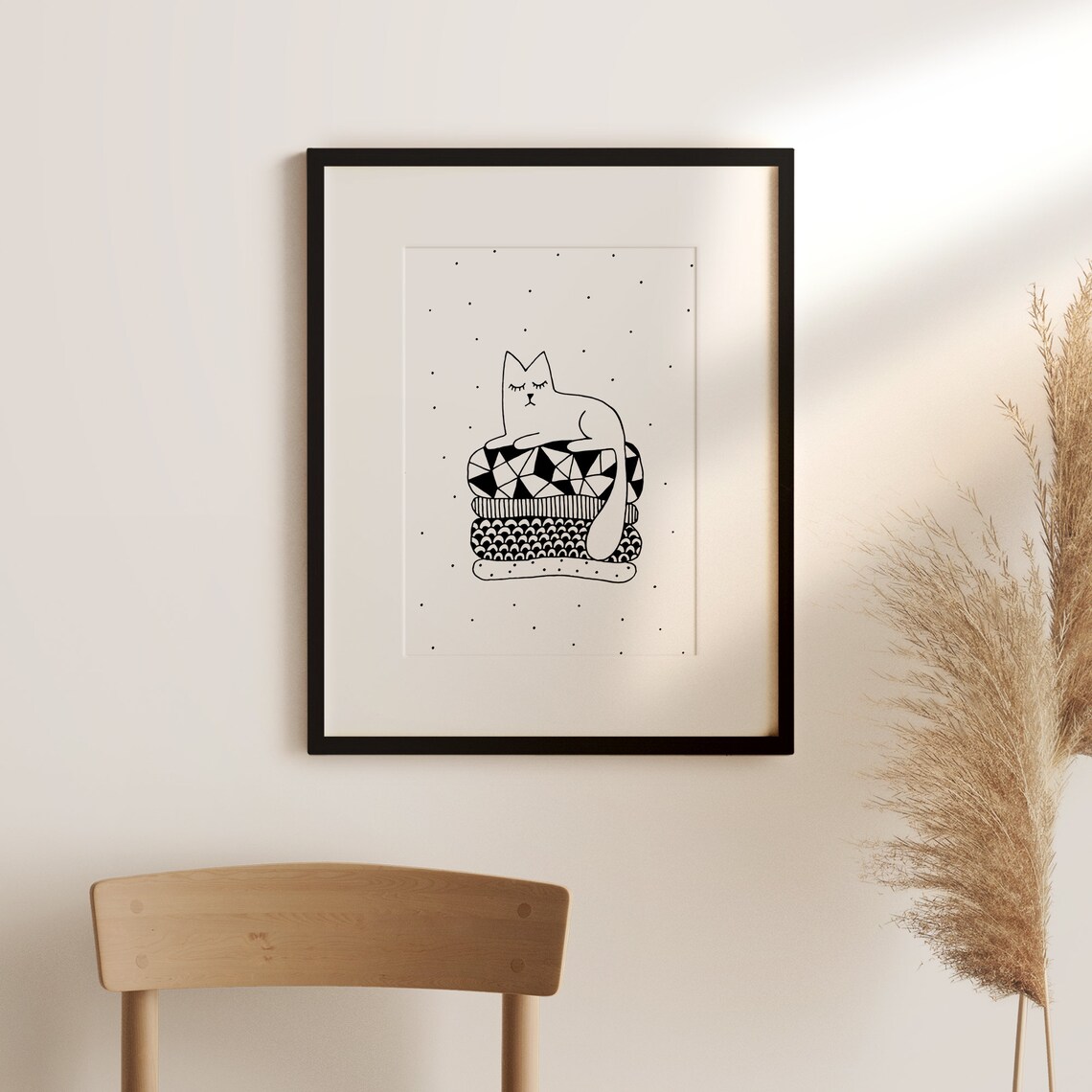 Hand Drawn Cat Digital Print, Printable Wall Art - Etsy