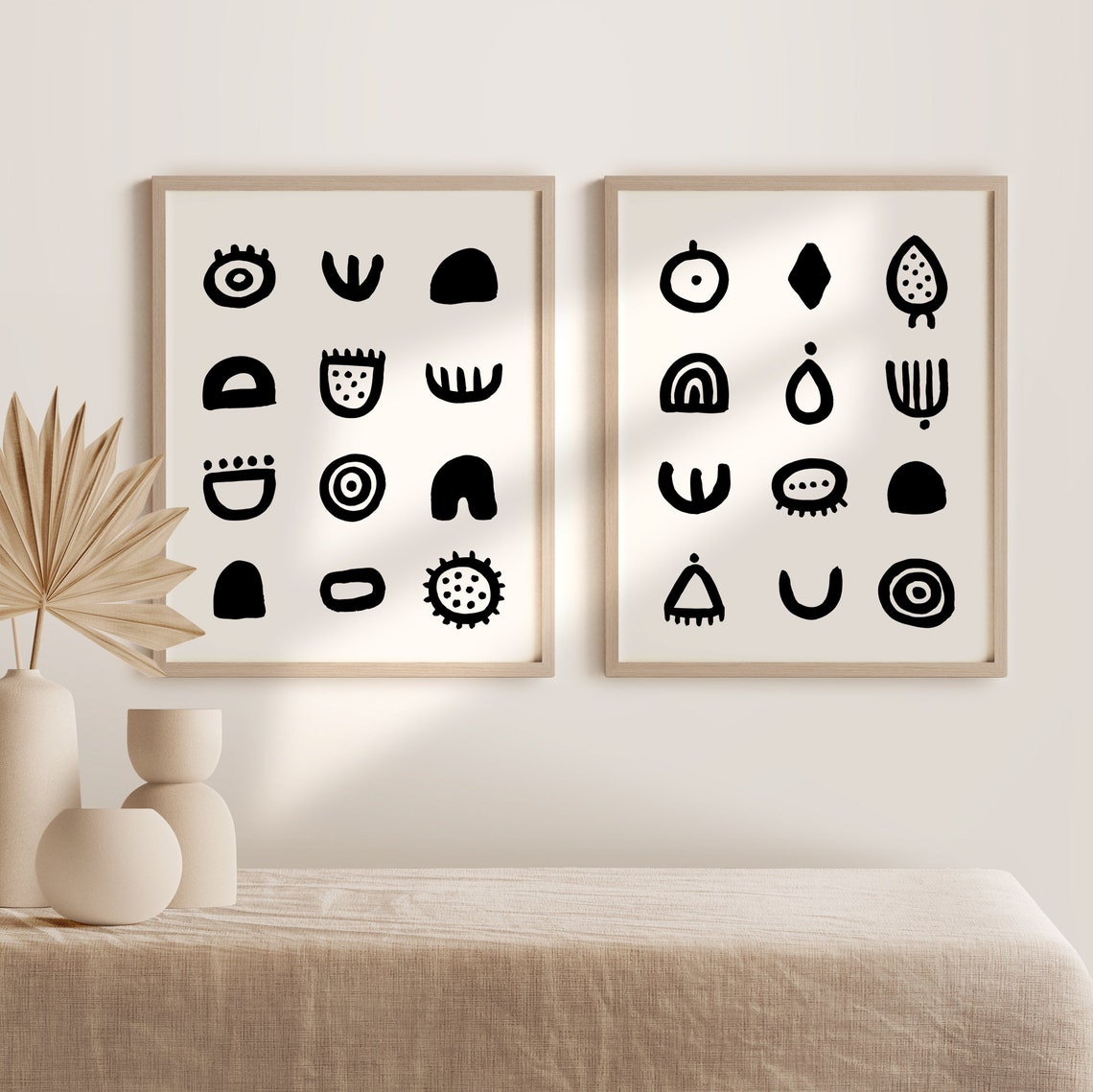 Set of 2 Abstract Boho Signs, Geometric Abstract Wall Art, Beige and ...