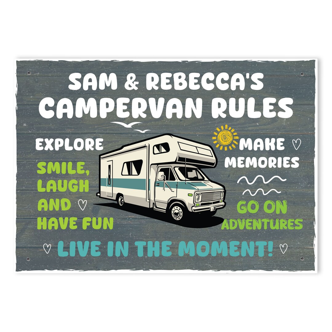 Red Ocean Campervan Rules Sign Personalised Wall Door Plaque Novelty ...