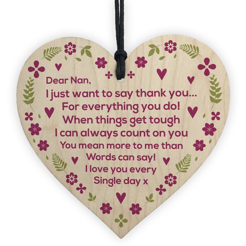 Red Ocean Nan Thank You Gifts Wooden Heart Sign Mothers Day Birthday ...