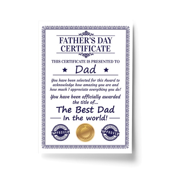 Dad Certificate for Fathers Day Gift for Dad From Daughter Son | Etsy