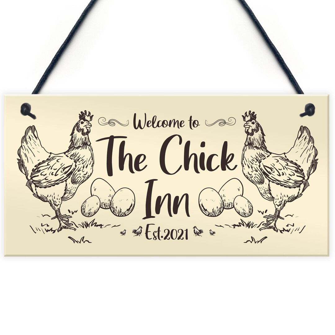 Funny Chicken Sign Outdoor Garden Plaque Personalised Chick Inn Sign ...