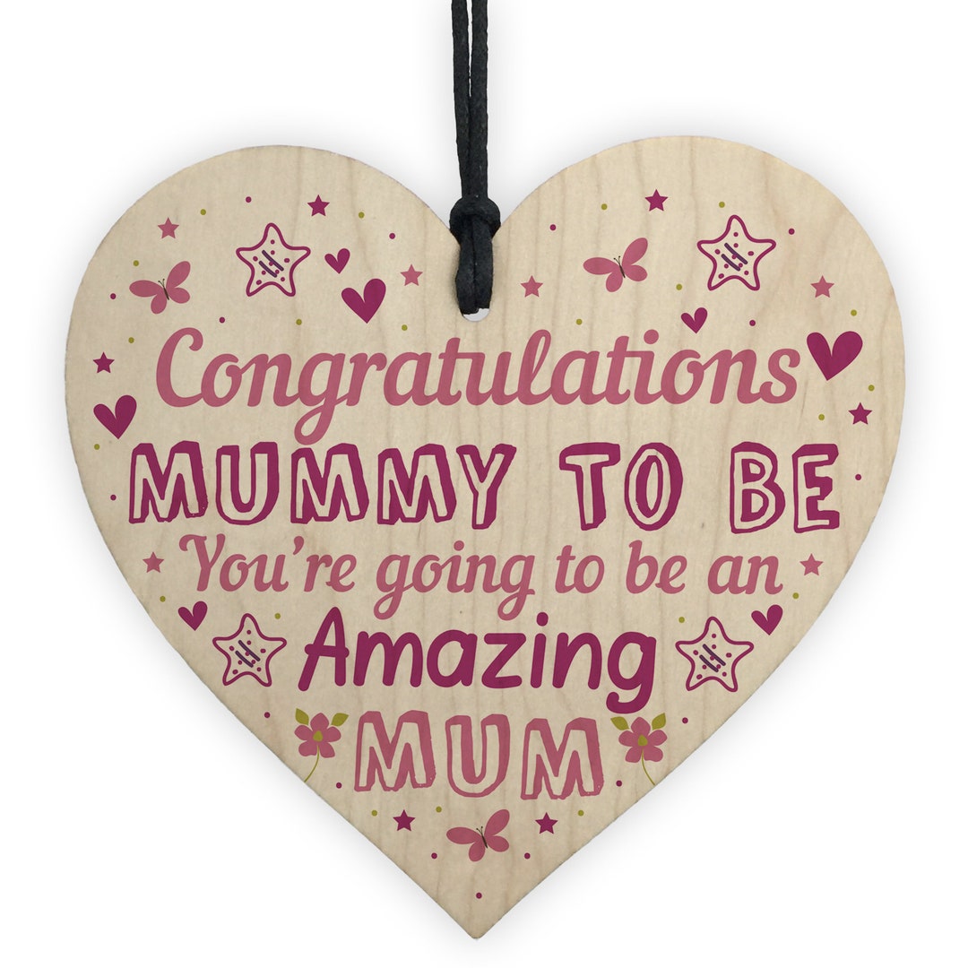 Red Ocean Mummy to Be Sign Baby Shower Mum Gift Wooden Heart New Baby ...