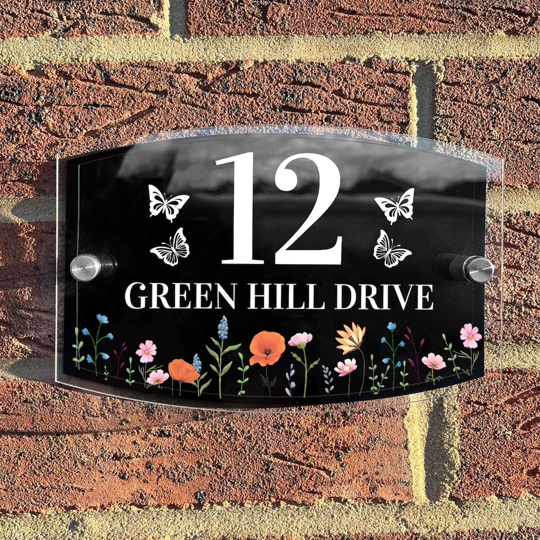 Contemporary House Sign Floral Door Sign Personalised Name Plate ...