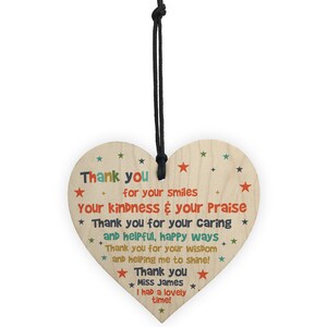 Thank You Teacher Assistant Poem Wooden Heart Personalised Leaving ...