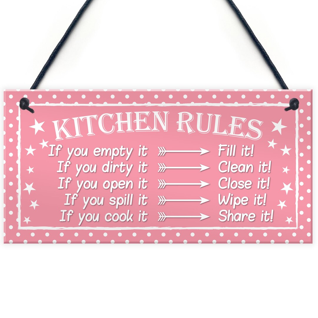 Funny Kitchen Rules Polka Dot Funny Home Decorative Hanging Plaque ...