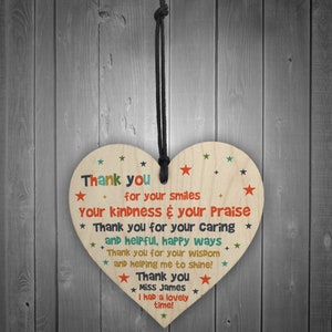 Thank You Teacher Assistant Poem Wooden Heart Personalised Leaving ...