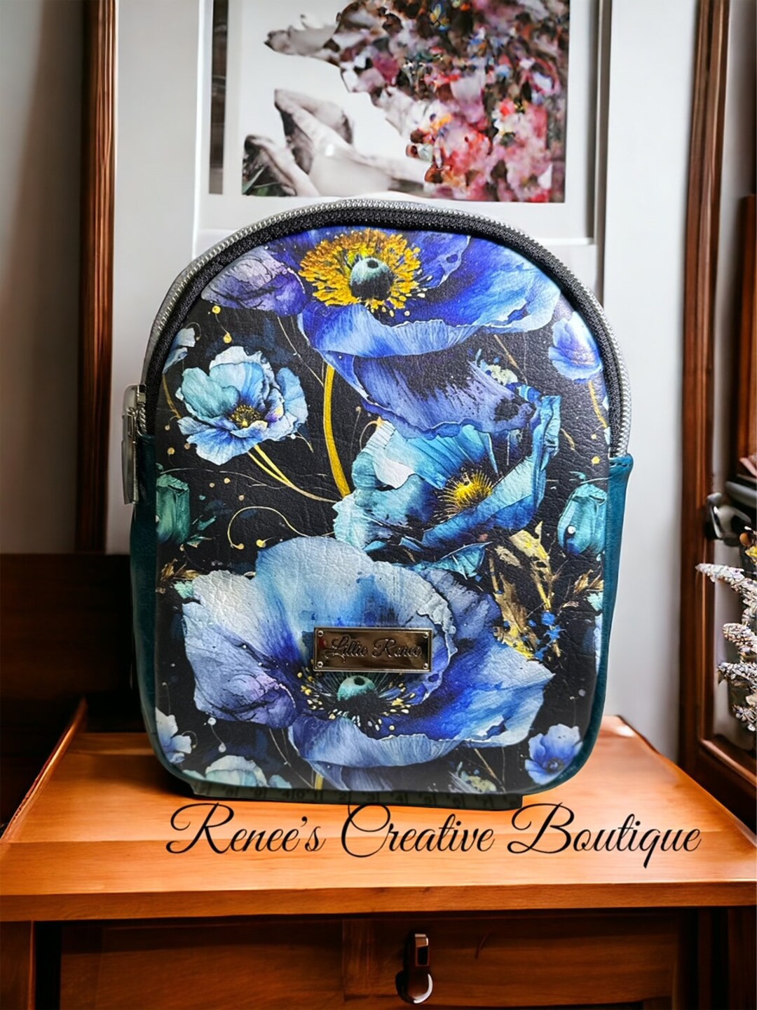 Blue Floral Mav Pak, Mini Backpack, Small Sling, Women Bag, Flowery ...