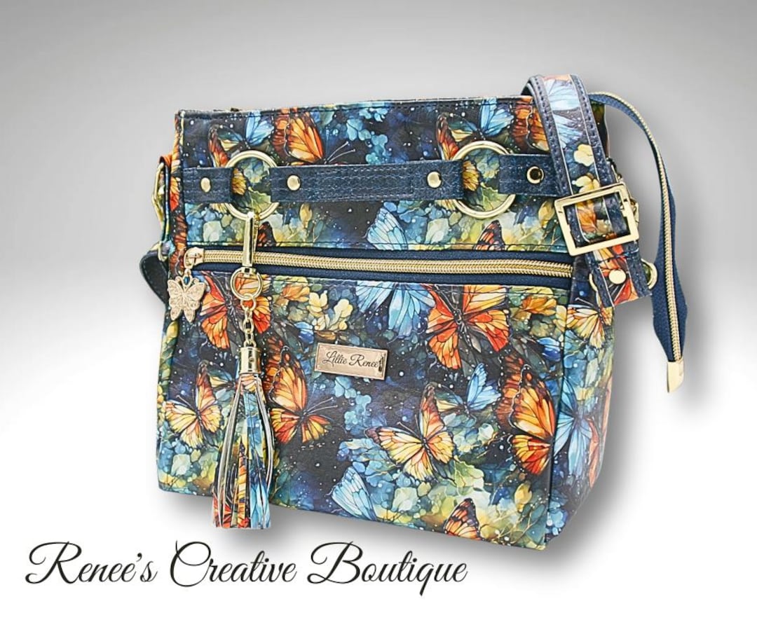 Watercolor Butterflies Crossbody Bag: Zipper Pockets, Adjustable Strap ...