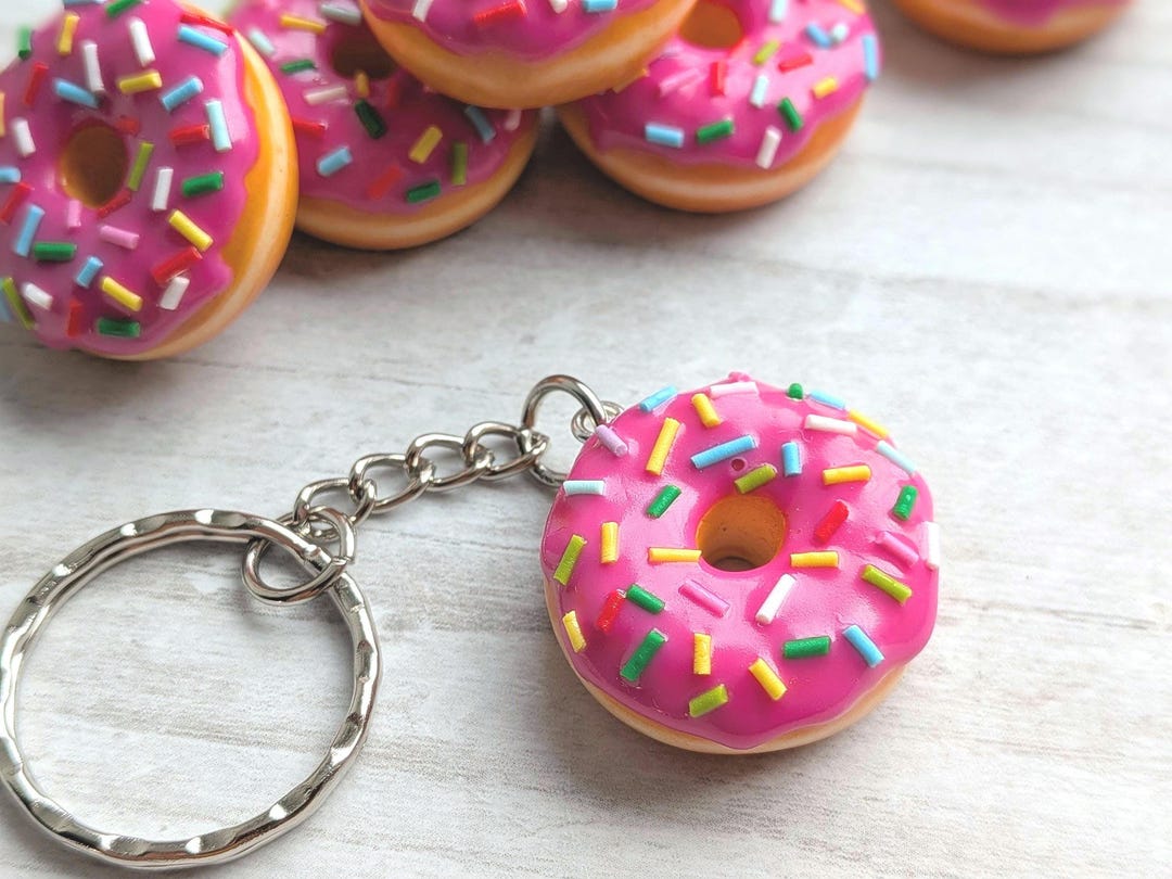 Pink Donut Keychain, Frosted Glazed Donut With Sprinkles, Food Keychain for Donuts Lovers, Clay ...