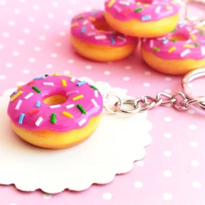 Pink Donut Keychain, Frosted Glazed Donut With Sprinkles, Food Keychain ...