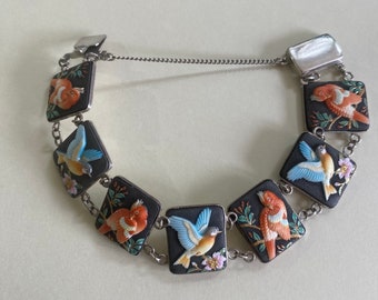 Antique Toshikane Porcelain Seven Gods of Fortune Bracelet. Sterling ...
