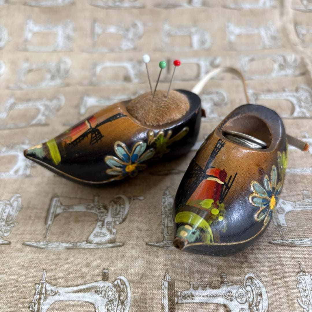 Vintage Wooden Dutch Clogs Pin Cushion and Thimble Holder - Etsy