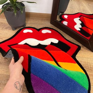 Rainbow Lips Tufted Rug, Colorful Tongue Tufted Rug, Handmade Carpet ...