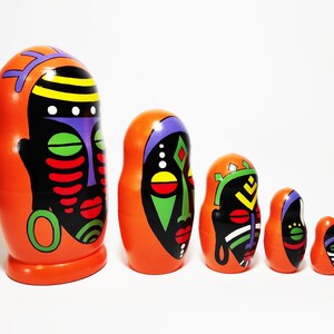 African Masks Decor Nesting Dolls Modern African Art Tribal Wooden ...