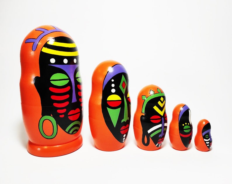 African Masks Decor Nesting Dolls Modern African Art Tribal | Etsy