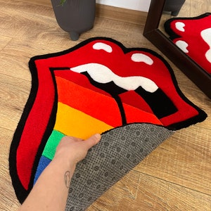 Rainbow Lips Tufted Rug, Colorful Tongue Tufted Rug, Handmade Carpet ...