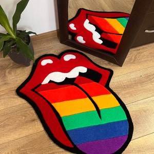 Rainbow Lips Tufted Rug, Colorful Tongue Tufted Rug, Handmade Carpet ...