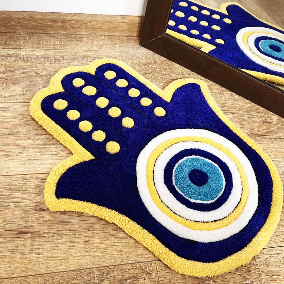Hamsa Hand Tufting Rug, Evil Eye Carpet or Wall Rug, Meditation Tufted ...