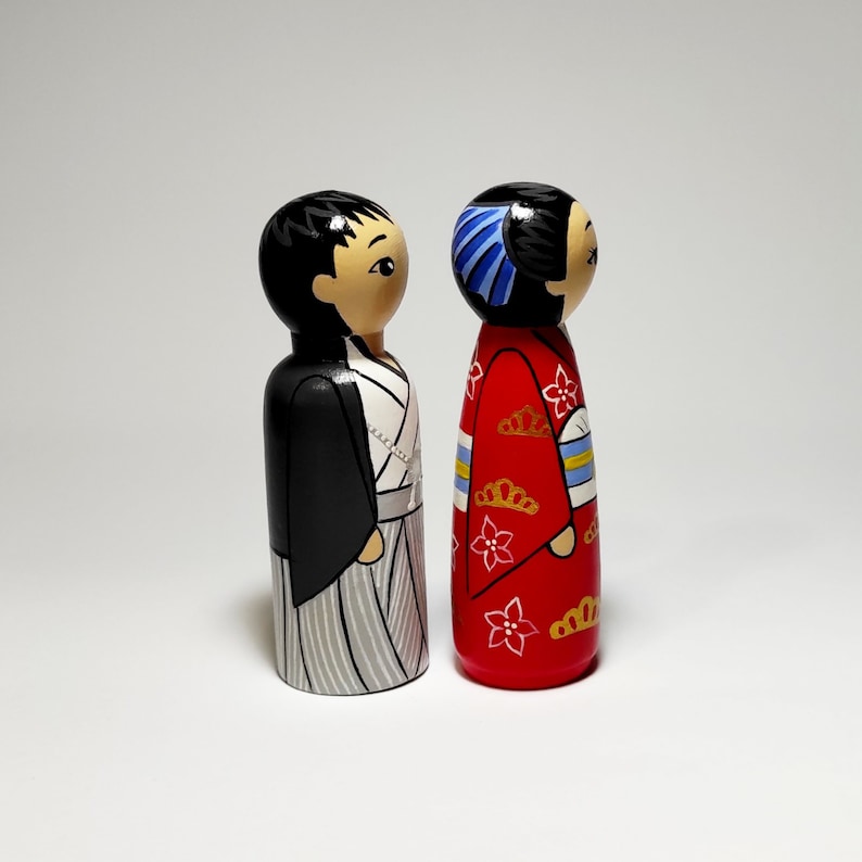 Japanese Traditional Wooden Peg Dolls, Japan Art Figurine, Clothes of ...