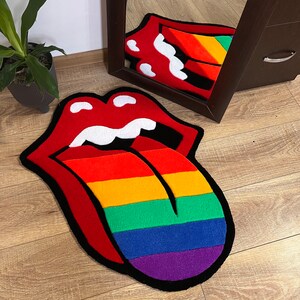 Rainbow Lips Tufted Rug, Colorful Tongue Tufted Rug, Handmade Carpet ...