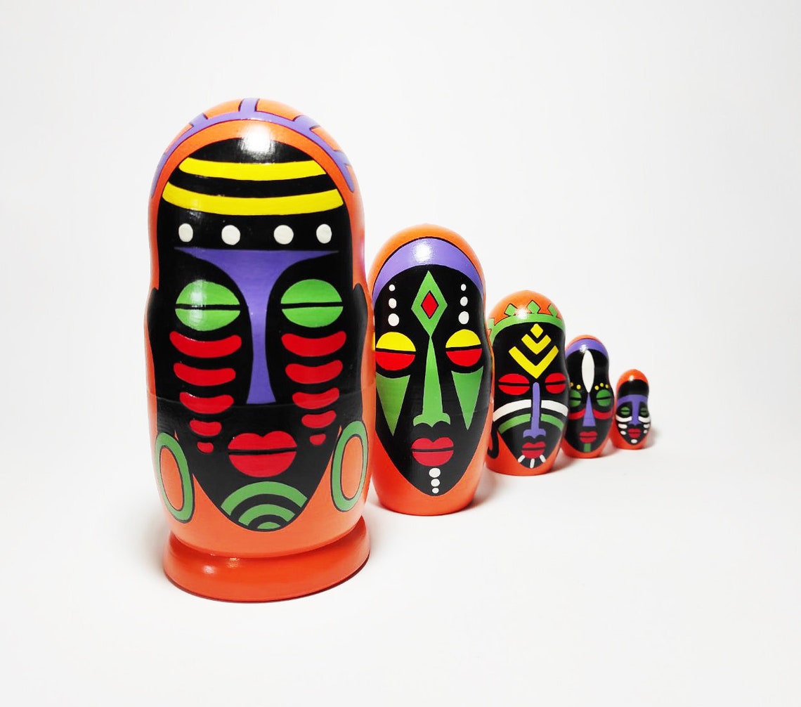 African Masks Decor Nesting Dolls Modern African Art Tribal | Etsy