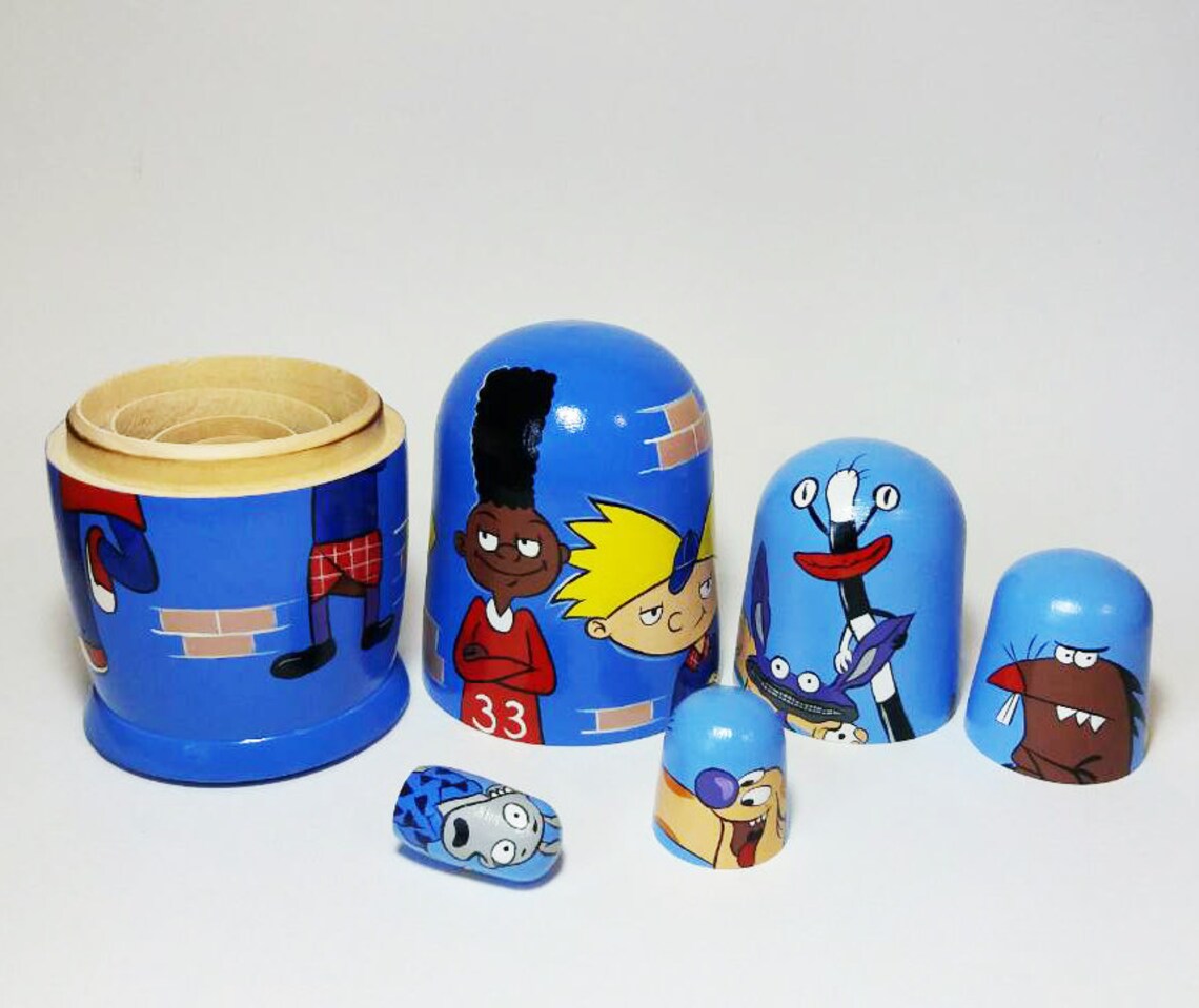 Cartoon collection Nesting wooden dolls Funny gift 90s Cartoon | Etsy