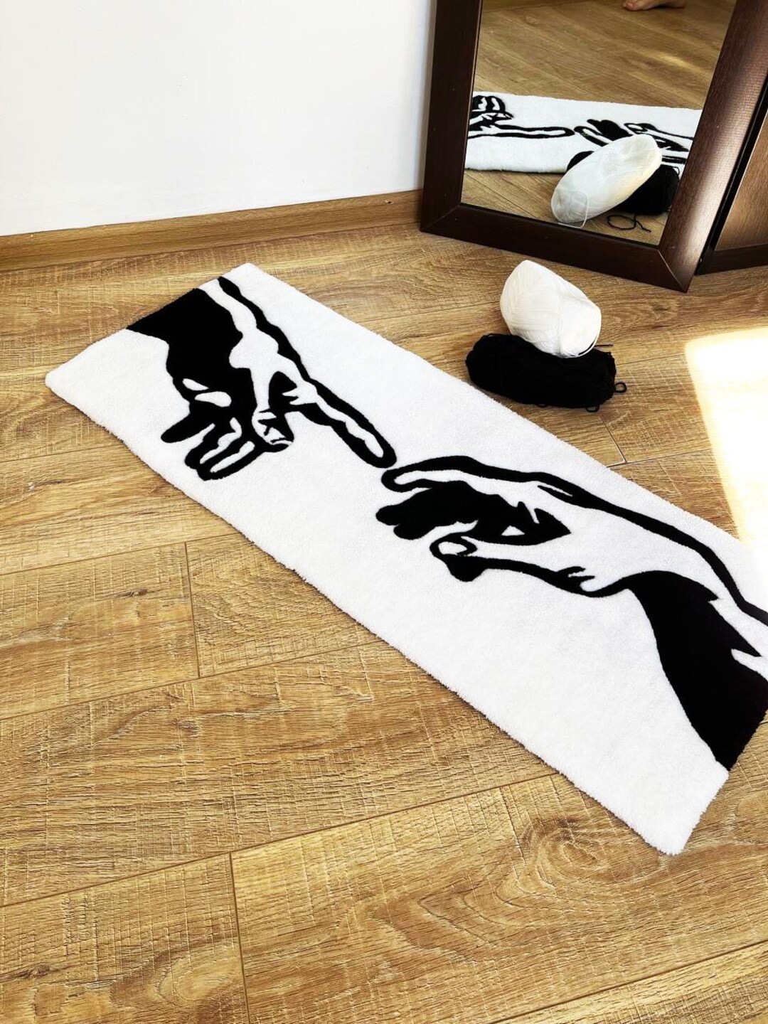 Hands of God Tufted Rug, Rug in Michelangelo Style, Creation of Adam ...