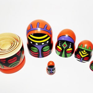 African Masks Decor Nesting Dolls Modern African Art Tribal Wooden ...