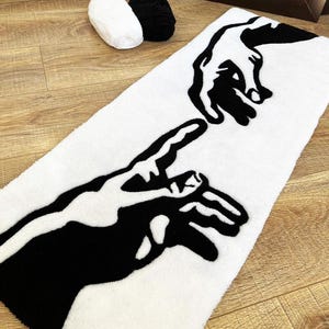Hands of God Tufted Rug, Rug in Michelangelo Style, Creation of Adam ...