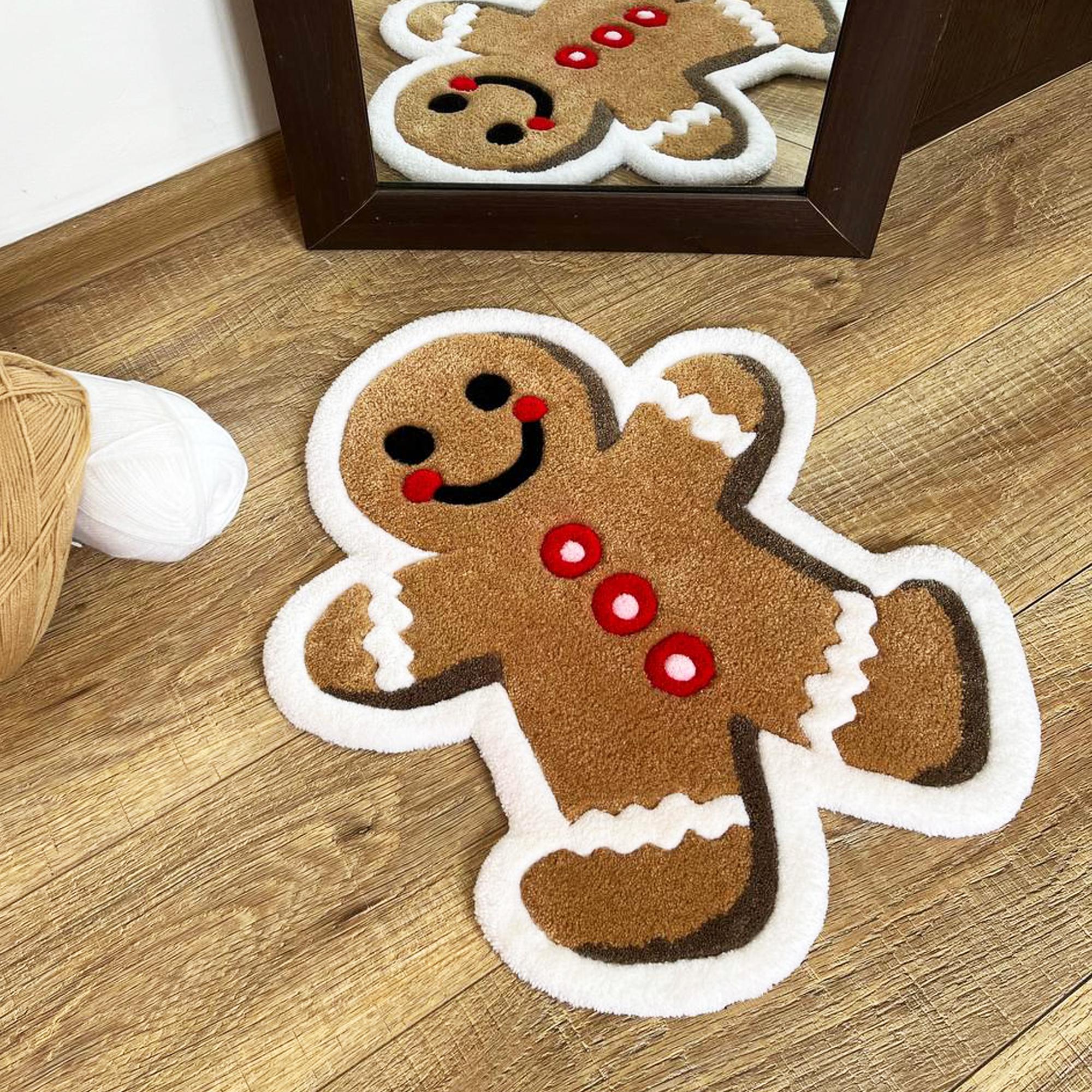 Gingerbread Man Tufted Rug: Christmas Holiday Decor, Acrylic Yarn - Etsy