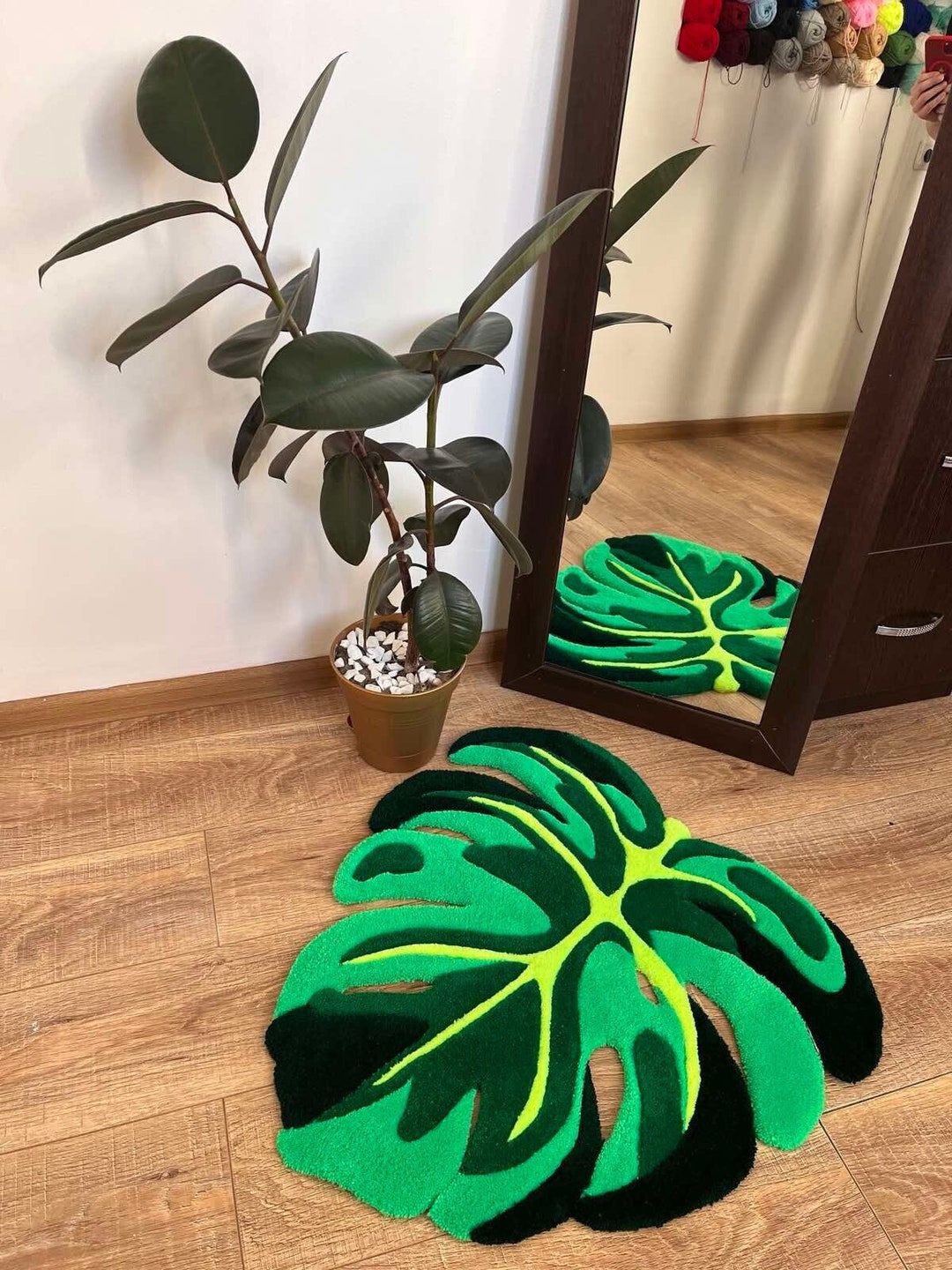 Monstera Tufted Rug, Leaf Handmade Carpet, Personalized Area Rug ...