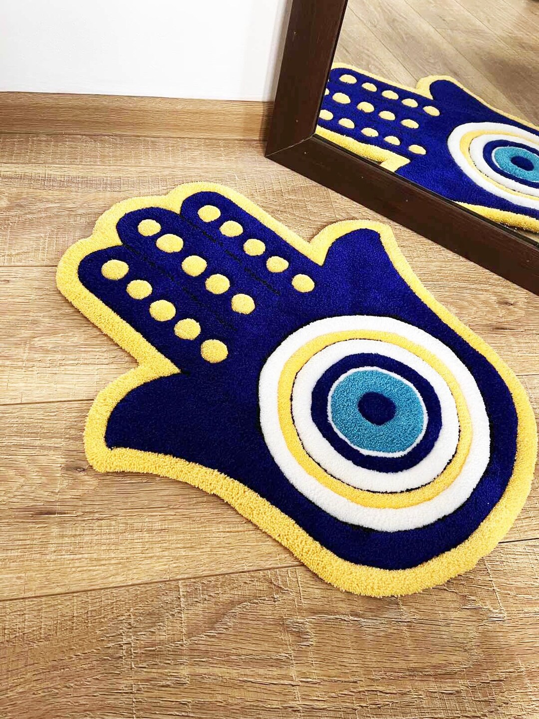 Hamsa Hand Tufting Rug, Evil Eye Carpet or Wall Rug, Meditation Tufted ...