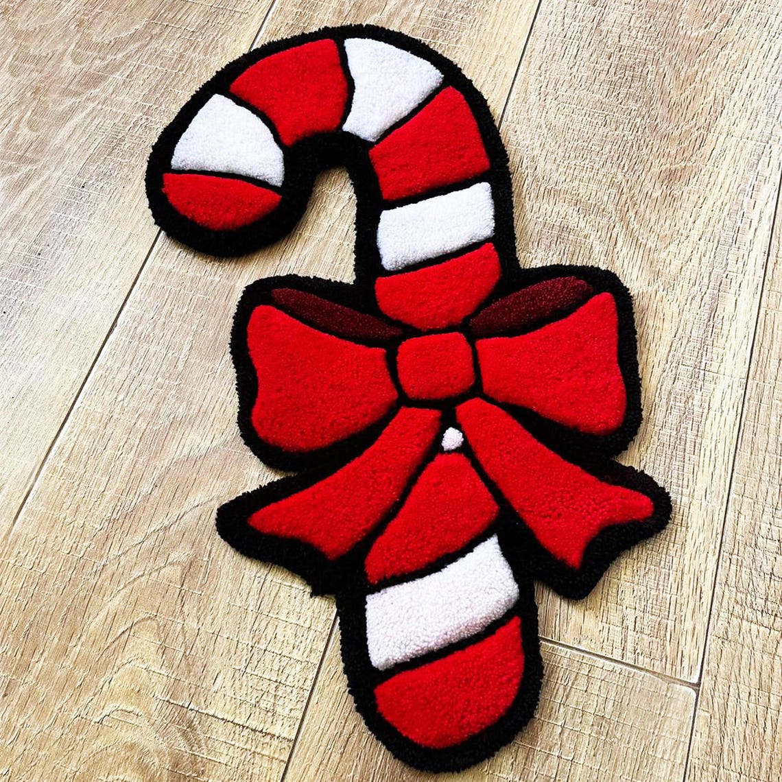 Candy Cane Tufted Rug: Christmas Holiday Decor, Handmade Festive Floor ...