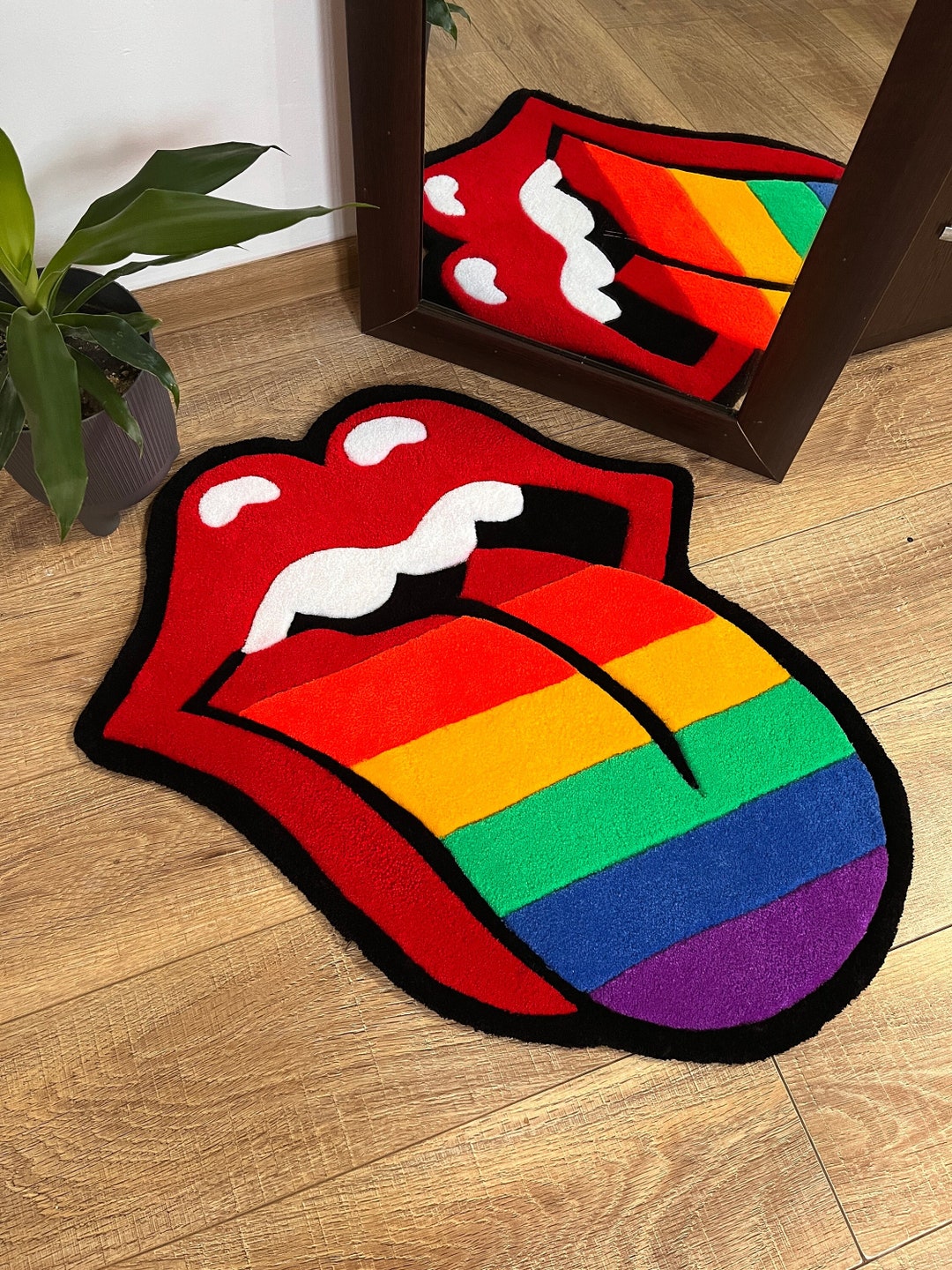 Rainbow Lips Tufted Rug, Colorful Tongue Tufted Rug, Handmade Carpet ...