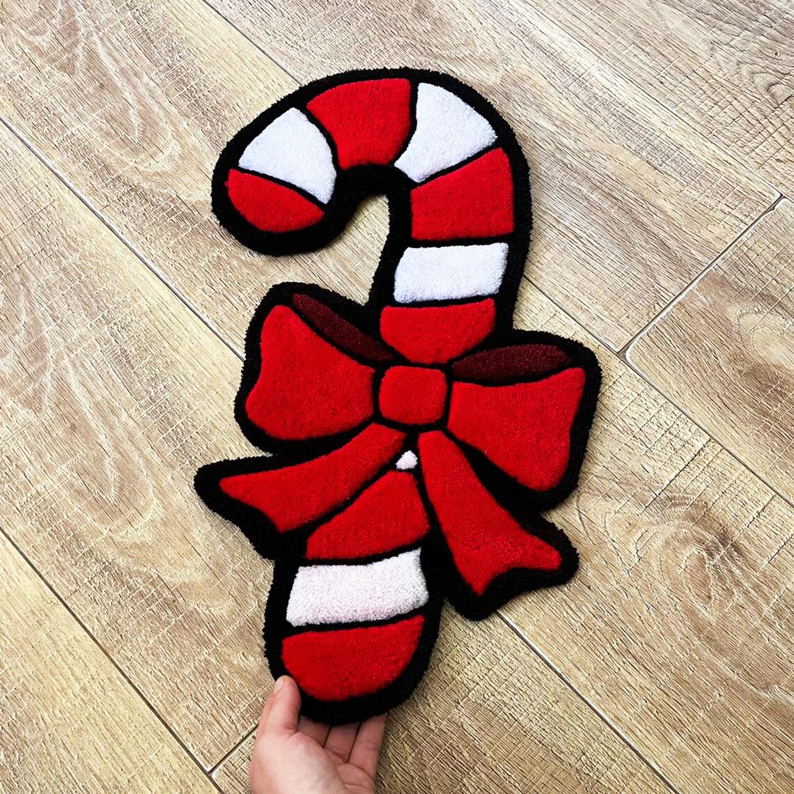 Candy Cane Tufted Rug: Christmas Holiday Decor, Handmade Festive Floor ...