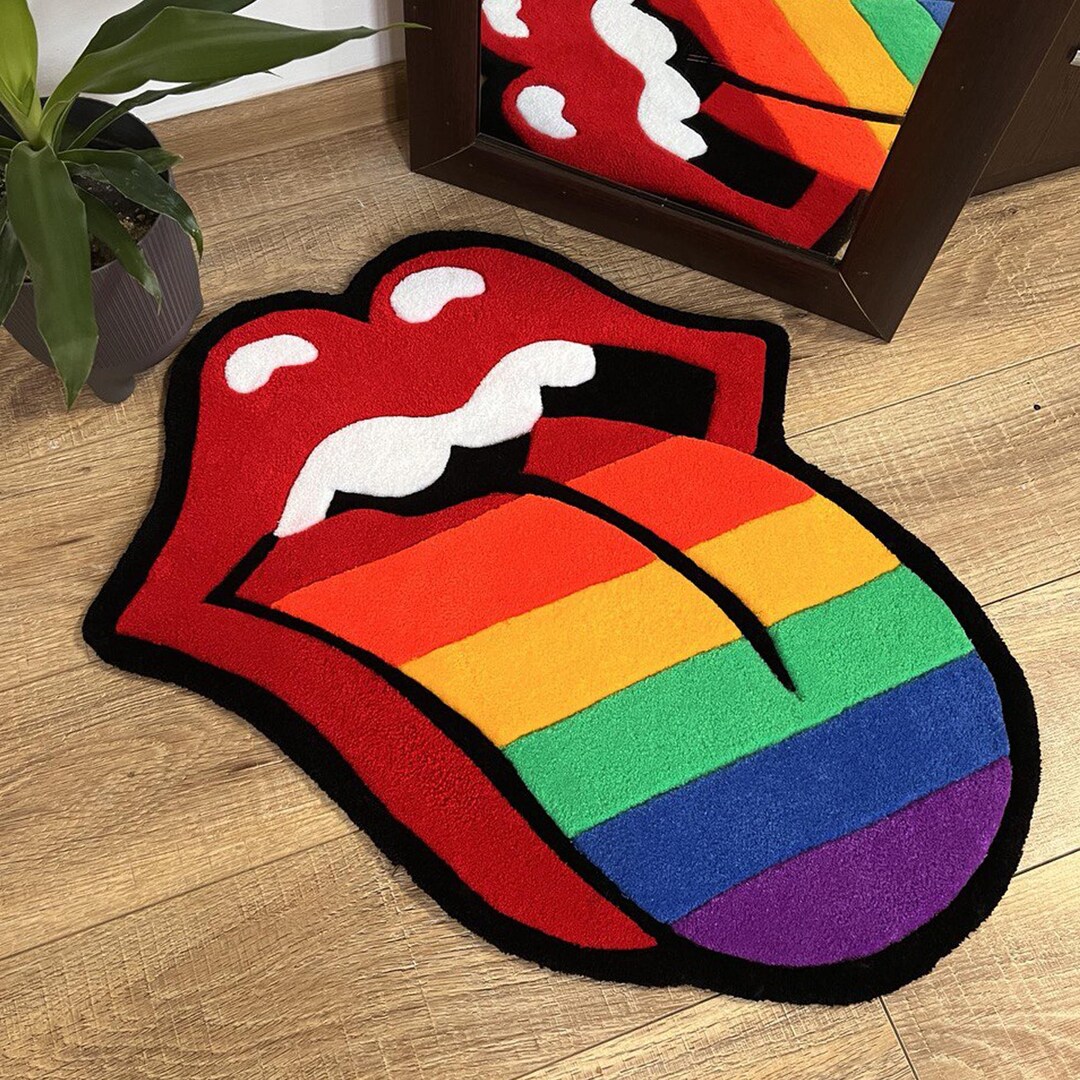 Rainbow Lips Tufted Rug, Colorful Tongue Tufted Rug, Handmade Carpet ...