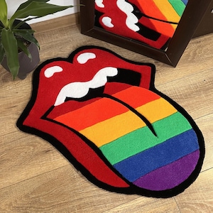 Rainbow Lips Tufted Rug, Colorful Tongue Tufted Rug, Handmade Carpet ...
