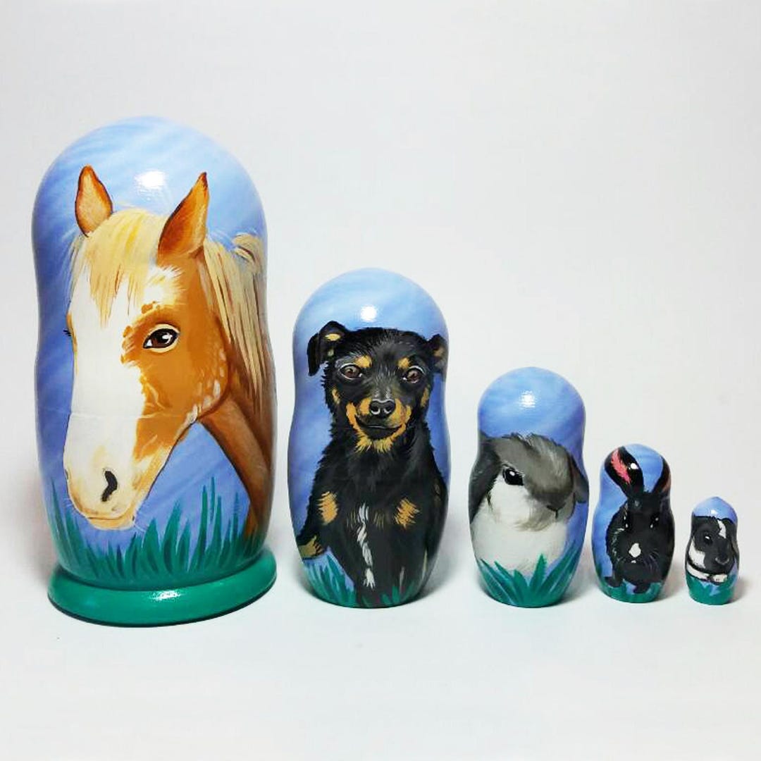 Personalized Pet Portrait Nesting Dolls, Hand Painted Wooden Matryoshka ...
