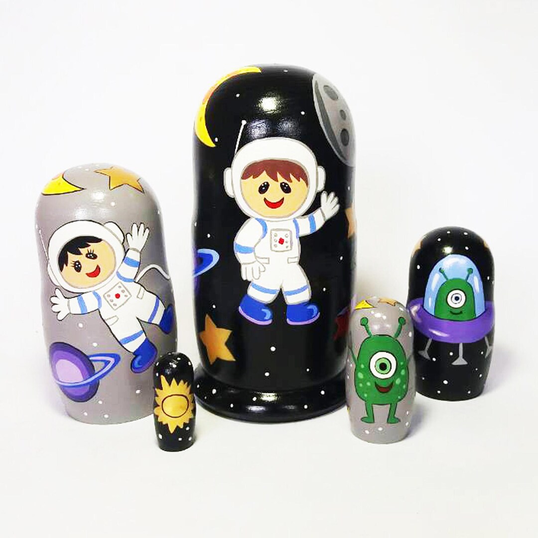 Astronauts Nesting Dolls Galaxy Space Decor Rocket Ship Planets Moon ...