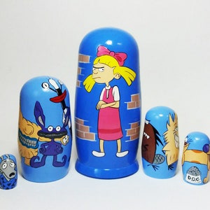 Cartoon Collection Nesting Wooden Dolls Funny Gift 90s Cartoon - Etsy