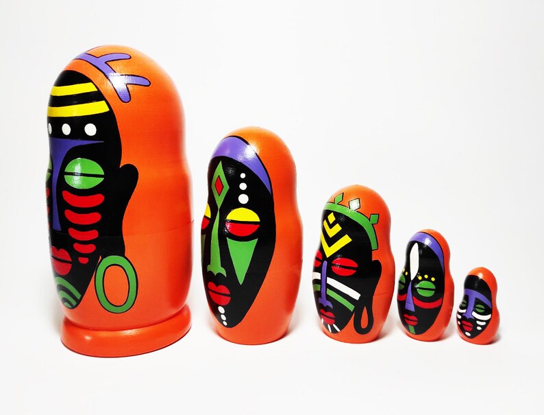 African Masks Decor Nesting Dolls Modern African Art Tribal | Etsy