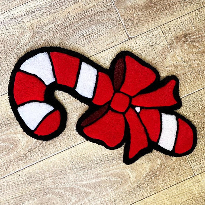 Candy Cane Tufted Rug: Christmas Holiday Decor, Handmade Festive Floor ...