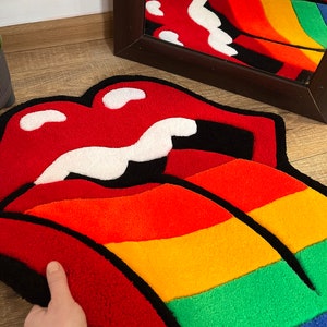 Rainbow Lips Tufted Rug, Colorful Tongue Tufted Rug, Handmade Carpet ...