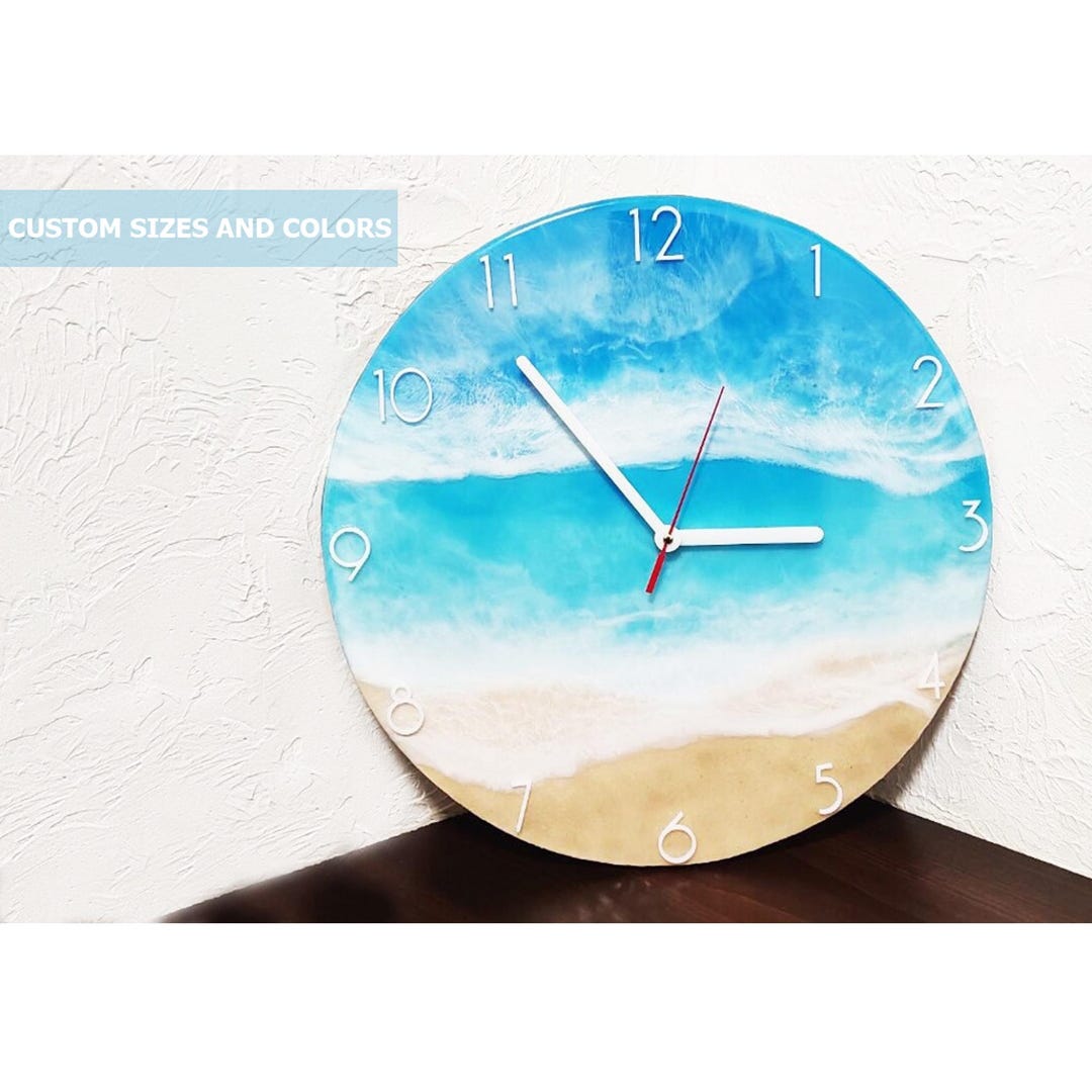 Custom Resin Sea Clocks, Sea and Waves Resin Art, Epoxy Wall Clock ...