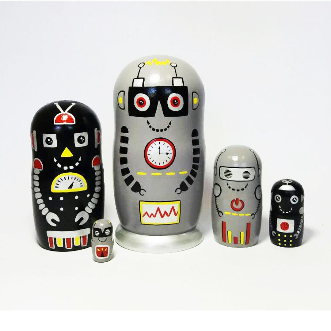 Robot Nesting Dolls: Hand-painted Wooden Stacking Toy, 6 Inch - Etsy