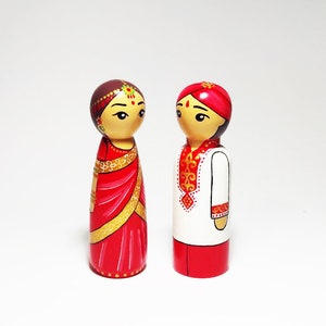 Hand Painted Indian Bride and Groom Wooden Peg Dolls, Keepsake Wedding ...
