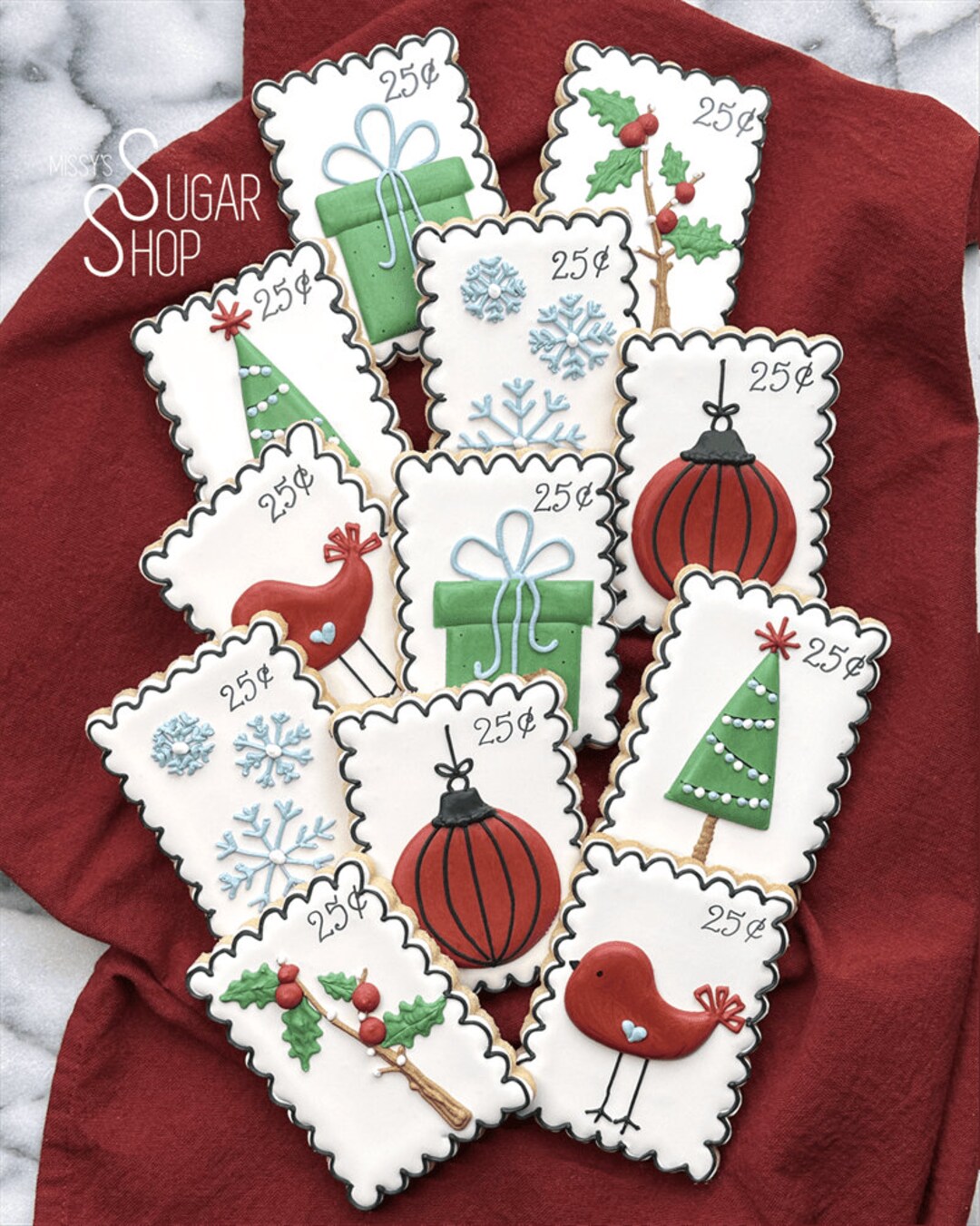 Holiday Postage Stamps 12 Cookies - Etsy