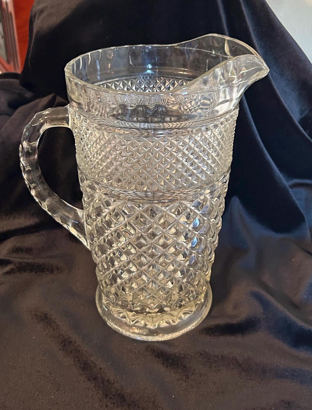 Anchor Hocking Wexford Pitcher Clear Pressed Glass Diamond Point ...